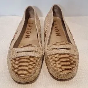 Saxon | Shoes | Saxon Tan Snakeskin Pattern Leather Loafers For Women ...